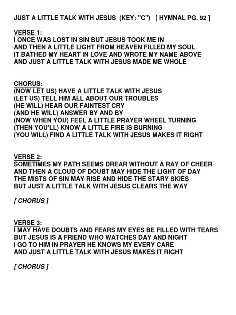 Just a Little Talk with Jesus Lyrics | PDF
