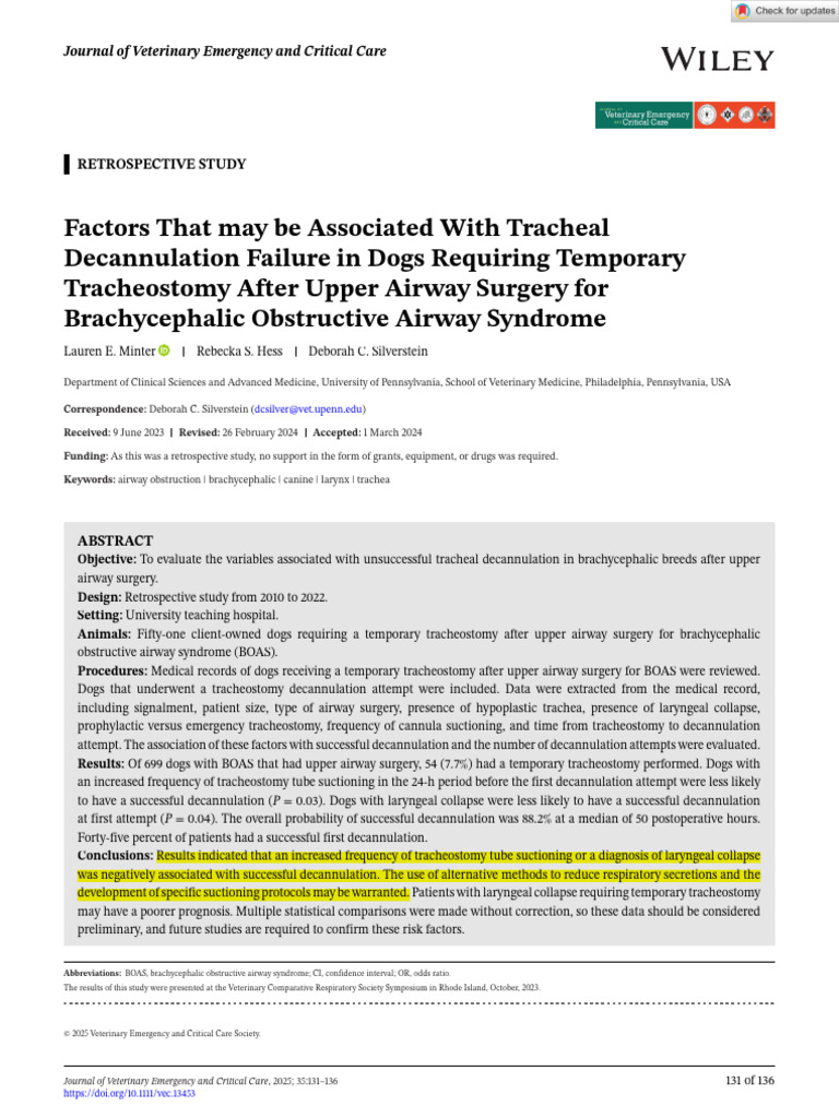 Factors That May Be Associated With Tracheal Decannulation Failure in ...