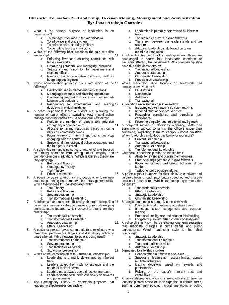 CFLM 2 MCQs 2025 Quiz | PDF | Leadership | Decision Making