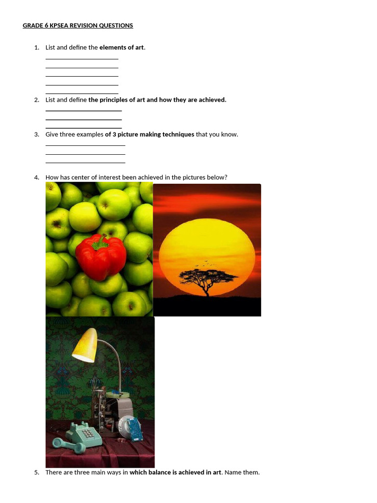 Grade 6 Kpsea Revision Questions | PDF | Artistic Techniques