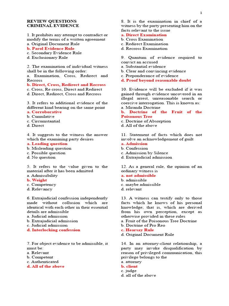 Review Questions Evidence | PDF | Evidence (Law) | Witness