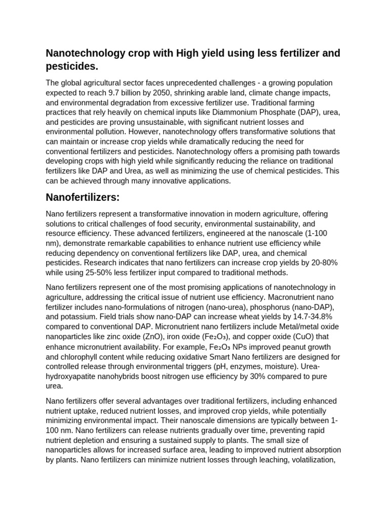Nanotechnology Crop With High Using Less DAP ,Urea and Pesticides | PDF | Fertilizer | Agriculture