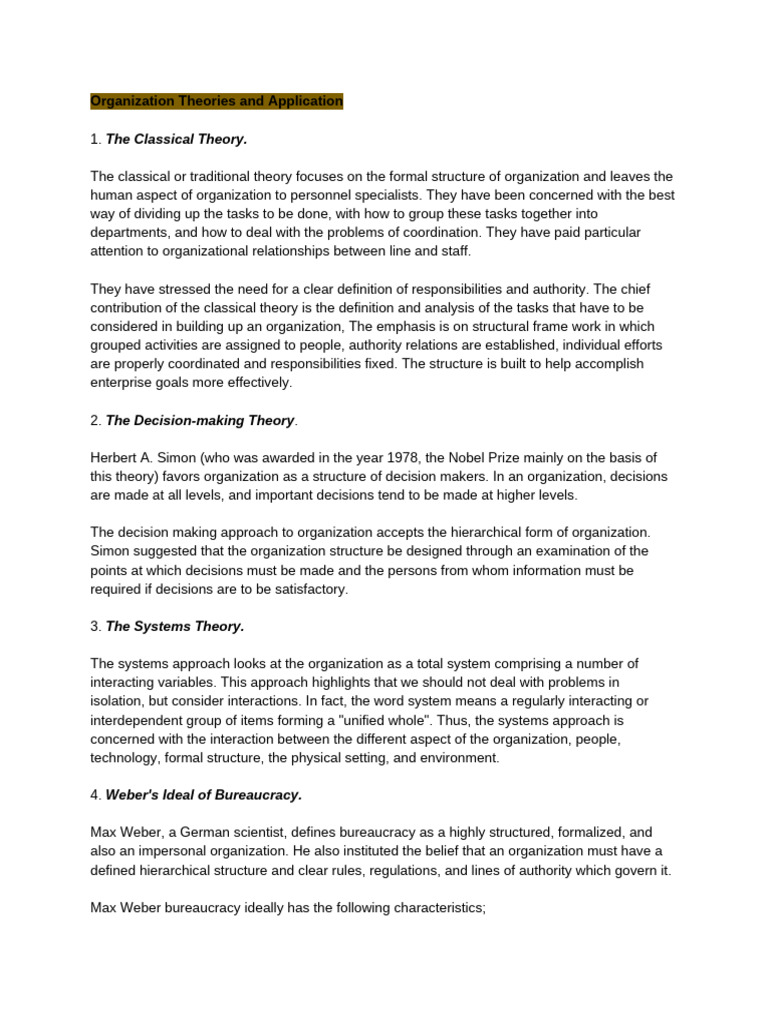 Overview of Organization Theories | PDF | System | Theory