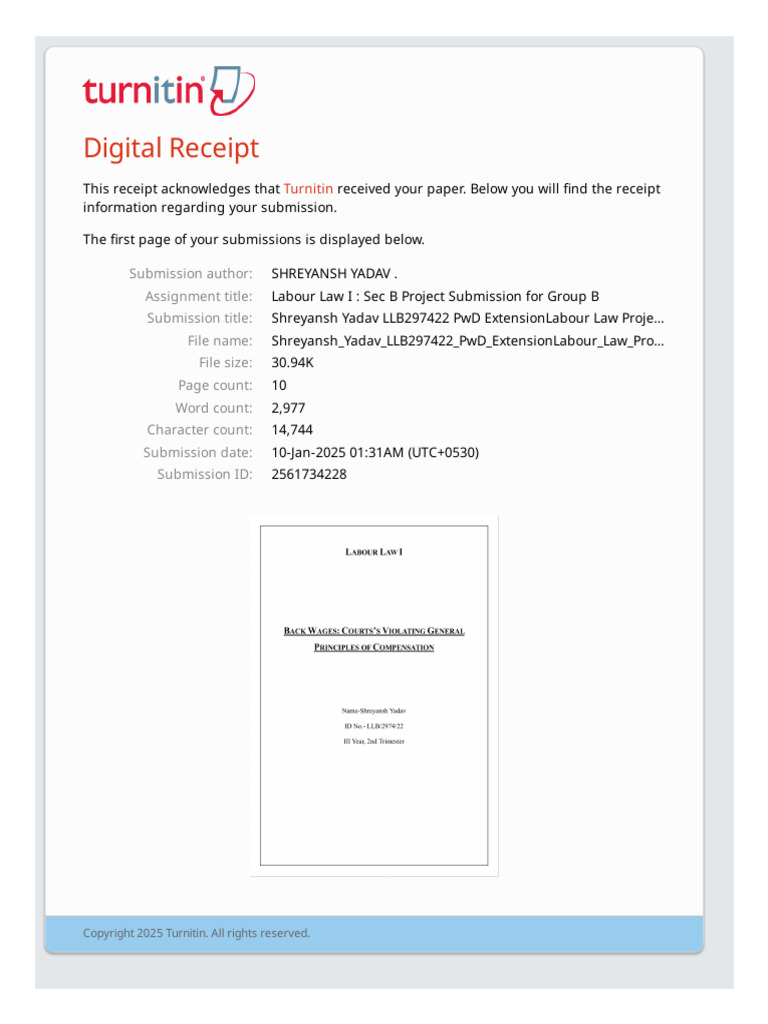 Receipt - Shreyansh Yadav LLB297422 PWD ExtensionLabour Law Project ...