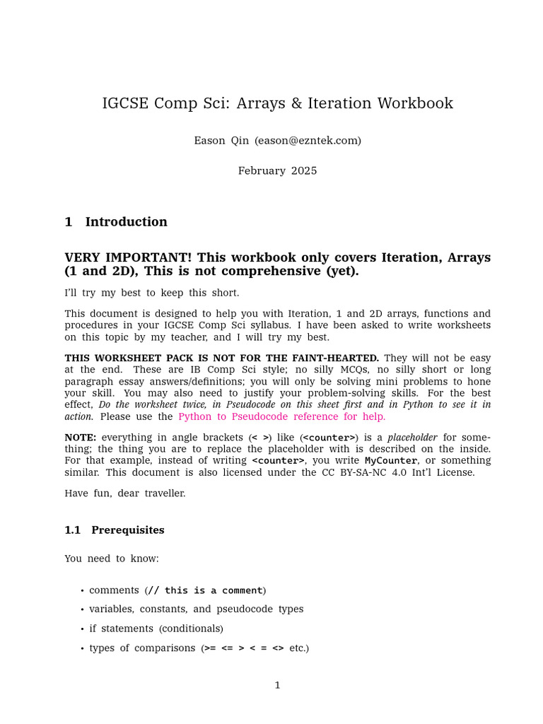 Igcse Cs Arrays Iteration Workbook | PDF | Control Flow | Computing