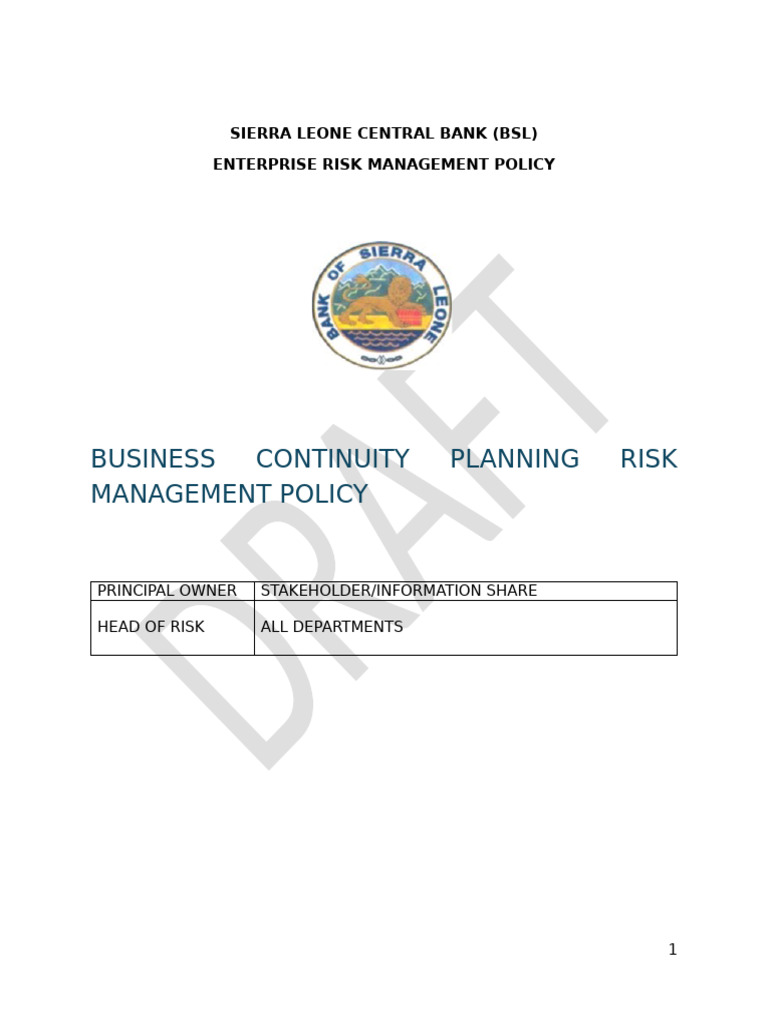 Sierra Leone Central Bank BCP Policy | PDF | Crisis Management | Business