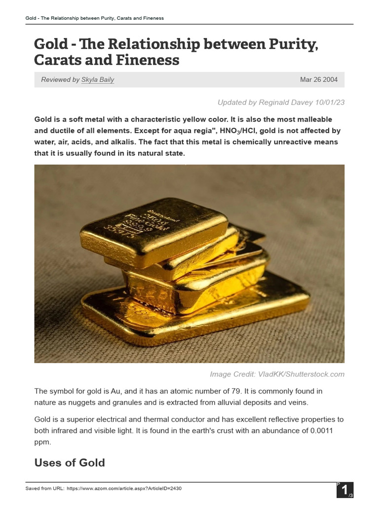 Gold The Relationship Between Purity Carats and Fineness | PDF ...