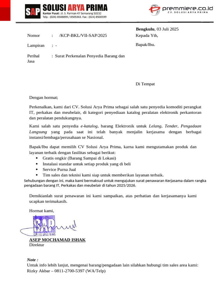 Surat Perkenalan SAP | PDF