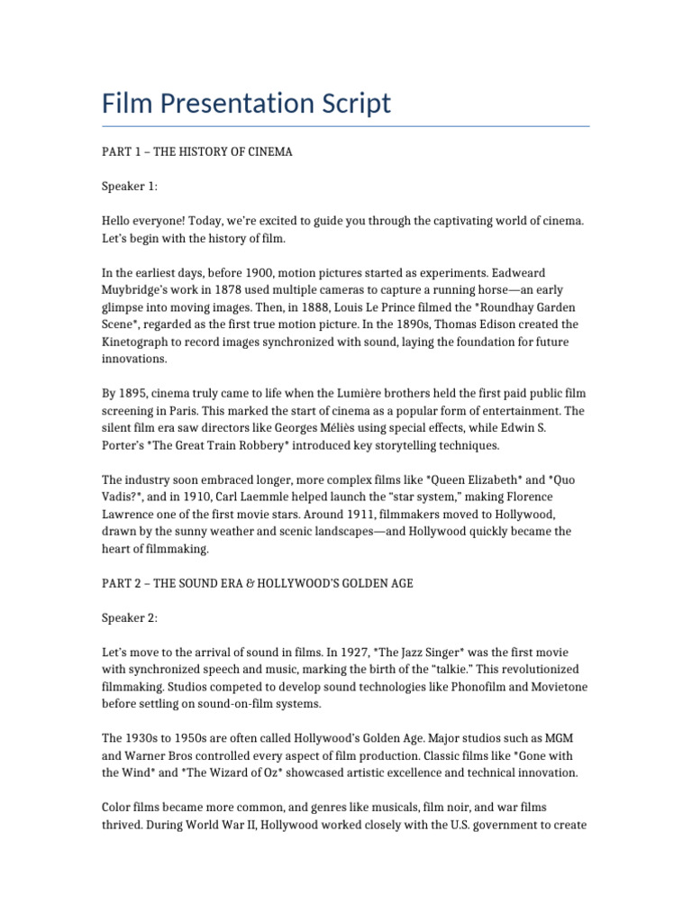 Full Film Presentation Script | PDF | Cinematography | Cinema Of The ...