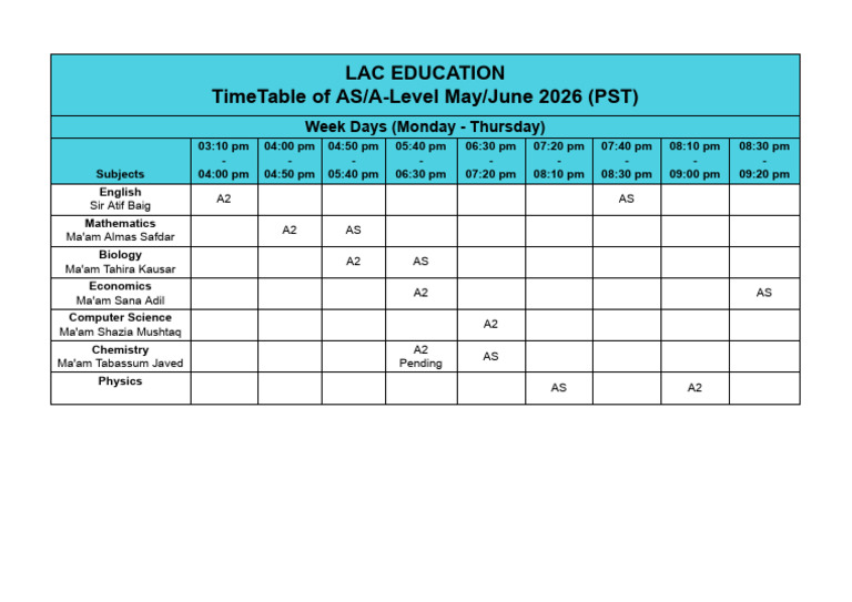 LAC A-Level TimeTable | PDF