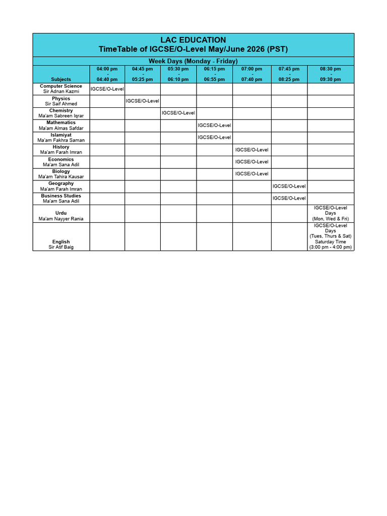 Lac Igcse O-Level Timetable | PDF | Standardized Tests | Vocational ...