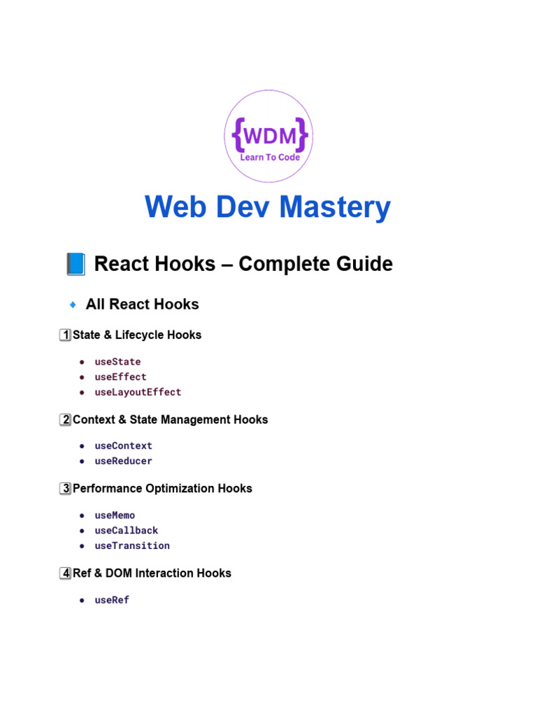 ? All React Hooks 2025 - Web Dev Mastery | PDF | Computing | Computer Programming