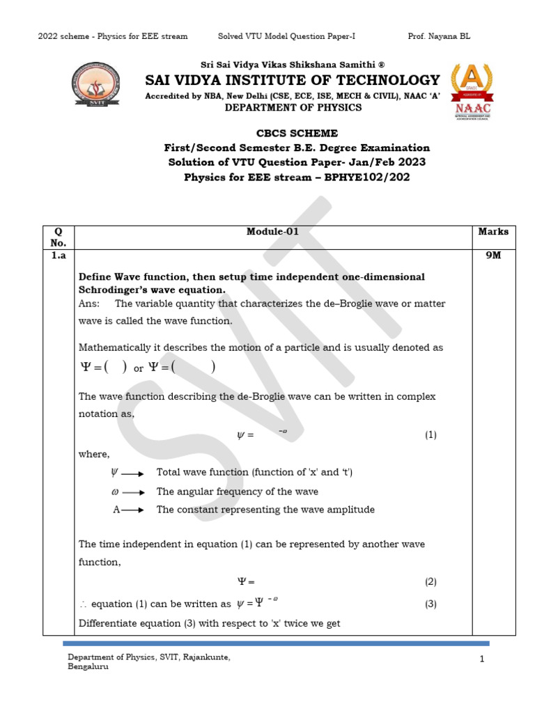 Solved Vtu QP Jan-Feb Bphye102 2022-23 | PDF | Electronvolt | Superconductivity