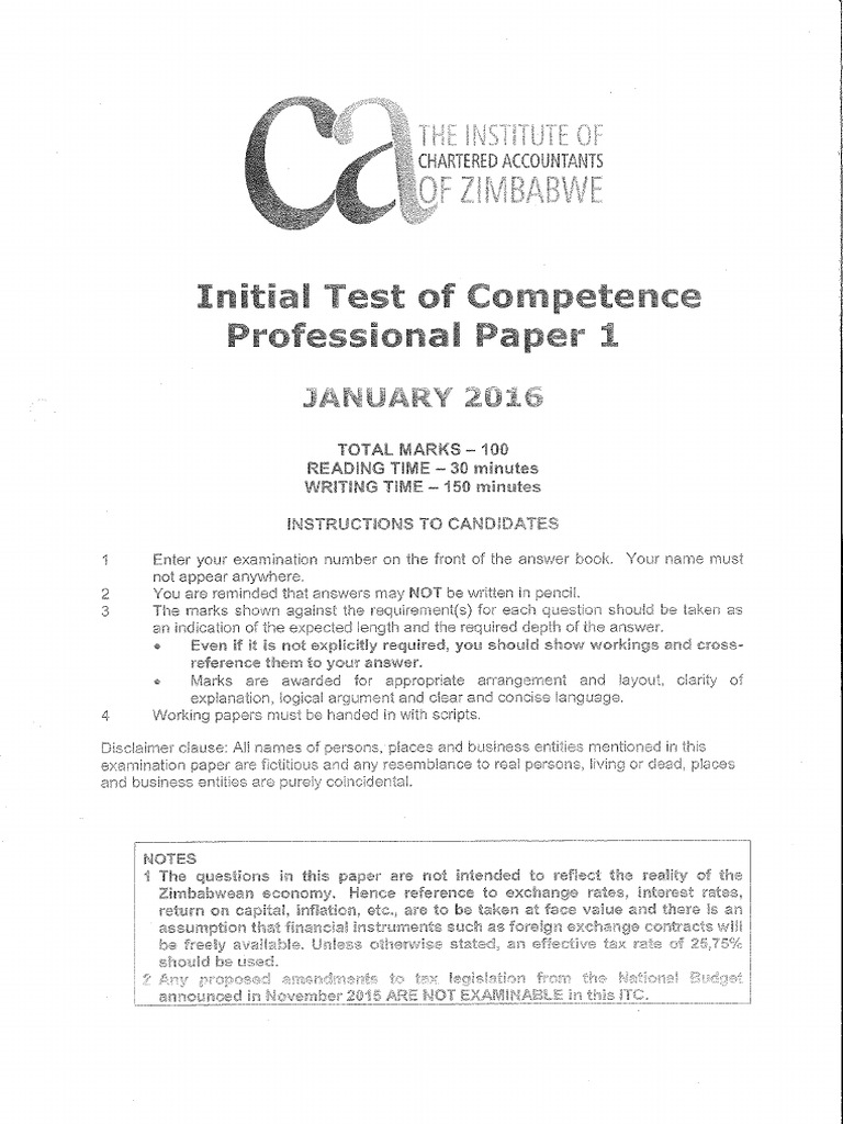 ITC January 2016 Paper 1 | PDF