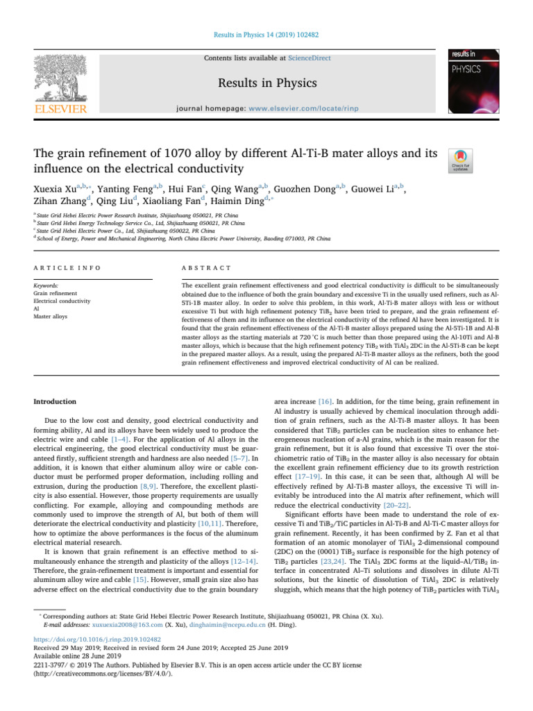Grain Refinement in 1070 Aluminium Alloy | PDF | Titanium | Alloy