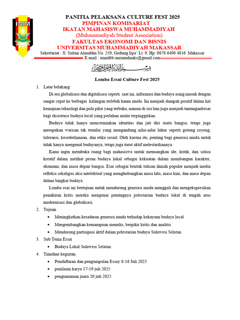 Juknis Lomba Essai Culture Fest 2025 | PDF