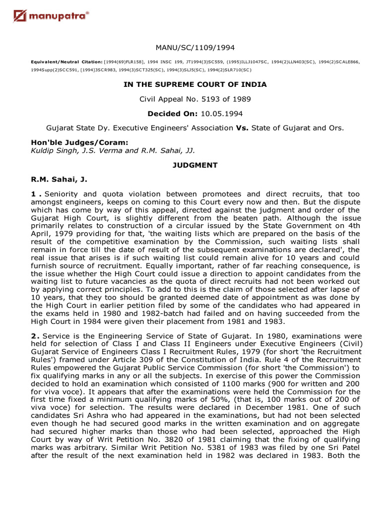 Gujarat State Dy Executive Engineers Association vs941107COM321582 ...