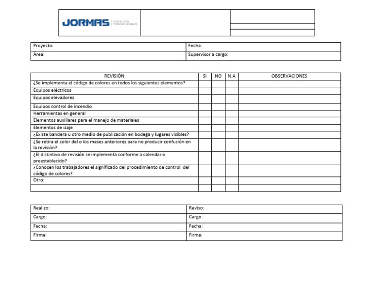 REG - PRP.02 Check List Codigo de Colores | PDF