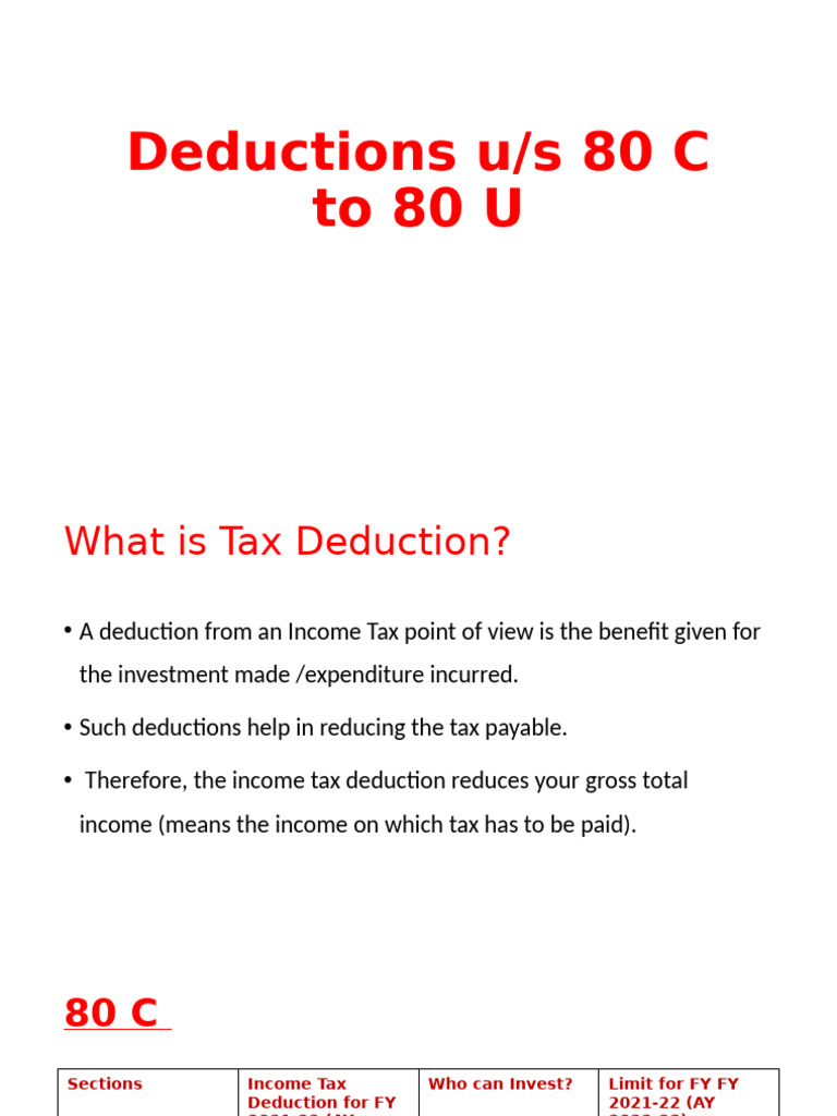 Income Tax Deductions: Sections 80C to 80U | PDF | Tax Deduction | Life ...