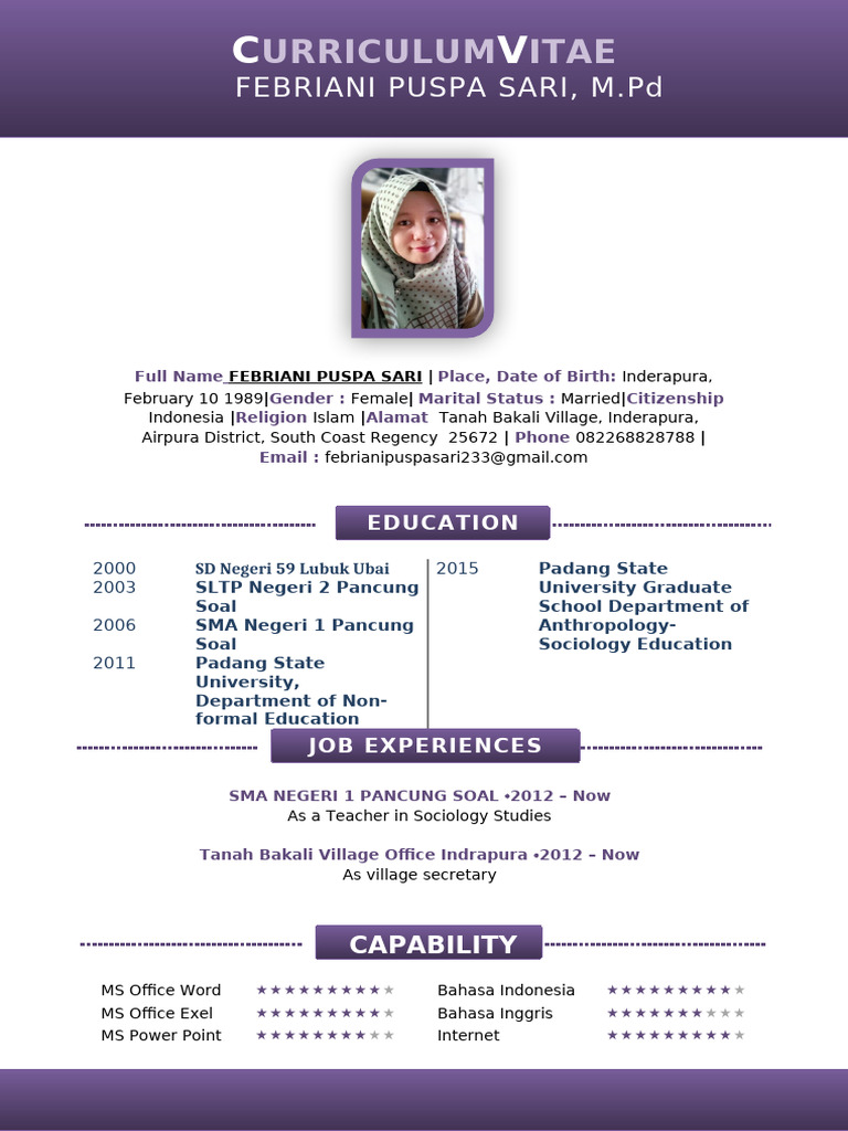 Curriculum Vitae of Febriani Puspa Sari | PDF