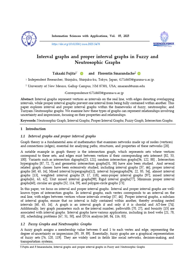 Interval Graphs And Proper Interval Graphs In Fuzzy And Neutrosophic Graphs Pdf Vertex