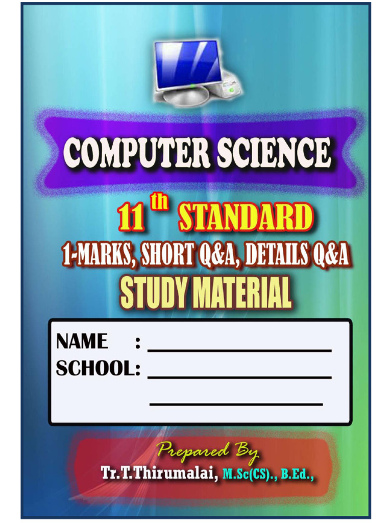 330 - 11th Computer Science - Chapter 1 - 5 Study Material | PDF | Computer Data Storage ...