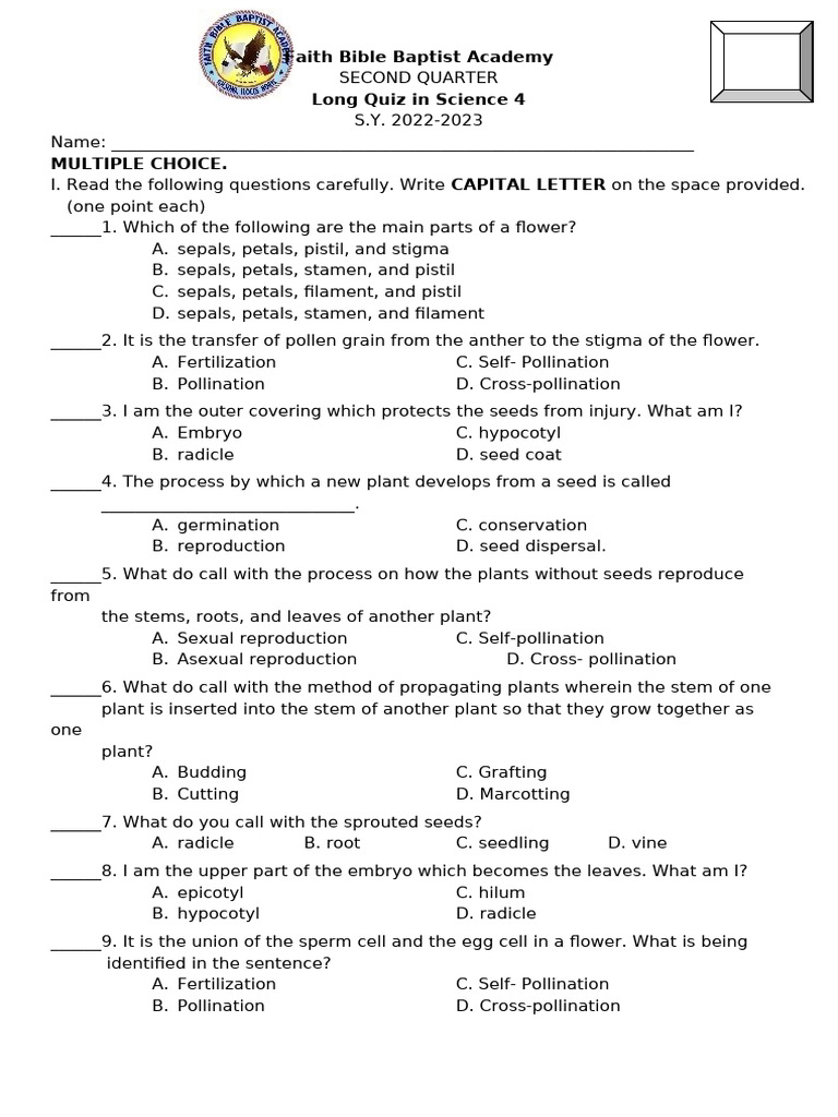 Science 4 Long Quiz: Plant Reproduction | PDF | Seed | Flowers