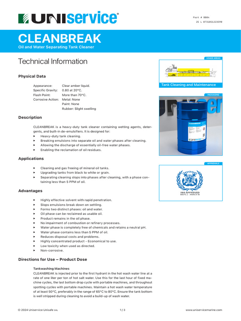 Uniservice Unisafe BB04 Clean Break TechInfo | PDF | Water | Phase (Matter)