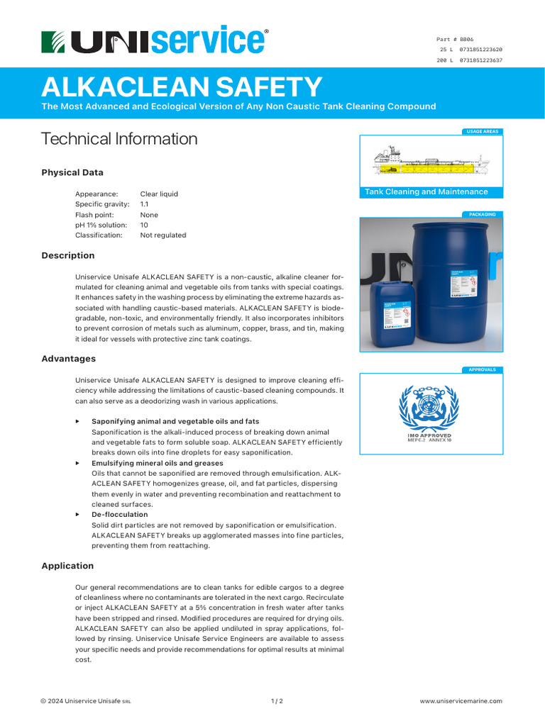 Uniservice Unisafe BB06 Alkaclean Safety TechInfo | PDF | Emulsion ...