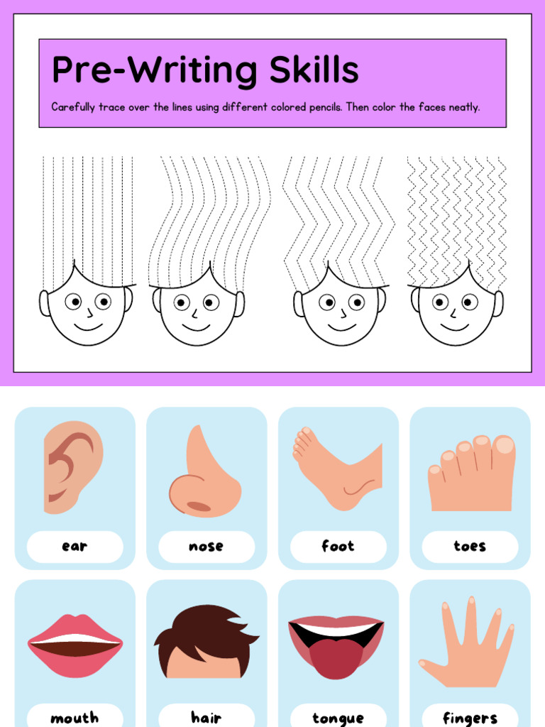 Pre-Writing Skills Tracing Worksheet Purple Lined Illustrations | PDF
