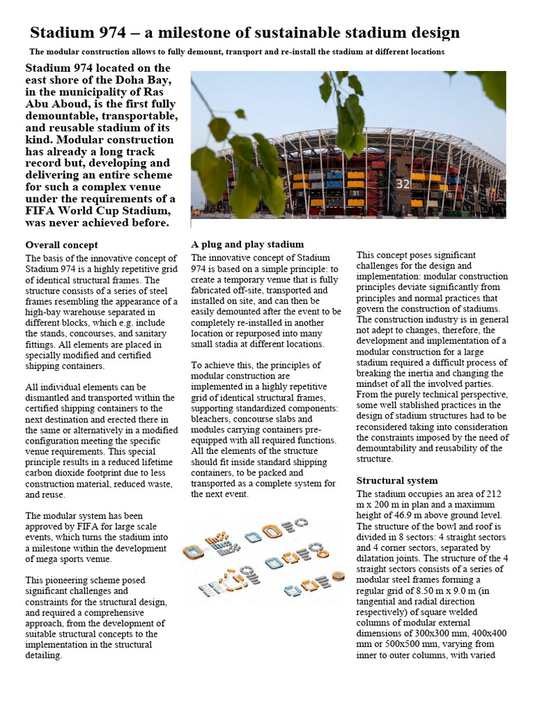 Stadium 974: Innovative Modular Design | PDF | Truss | Beam (Structure)