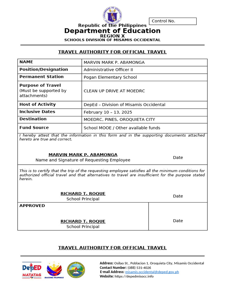 Official Travel Authority for DepEd Employees | PDF | Philippines ...