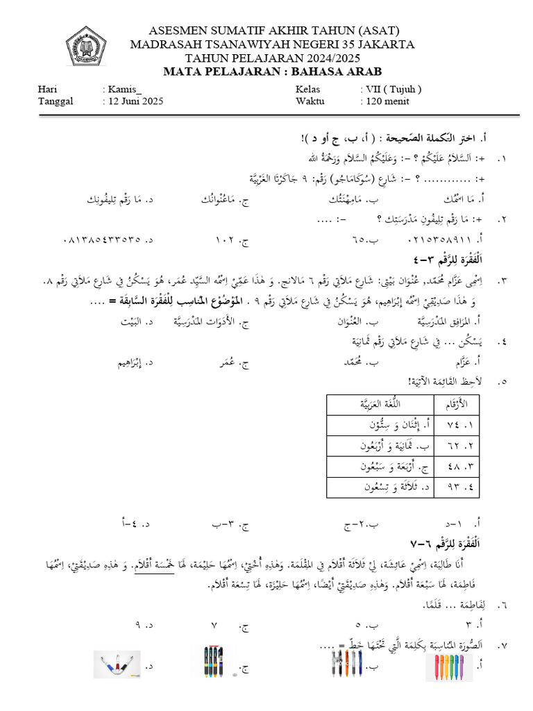 Soal ASAT - 7 - 2024-2025 | PDF
