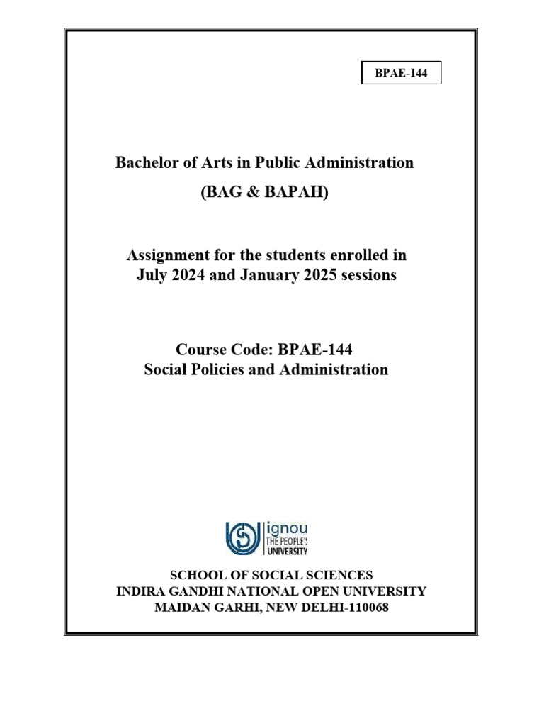 Assignmet BPAE 144 Eng 24-25 | PDF