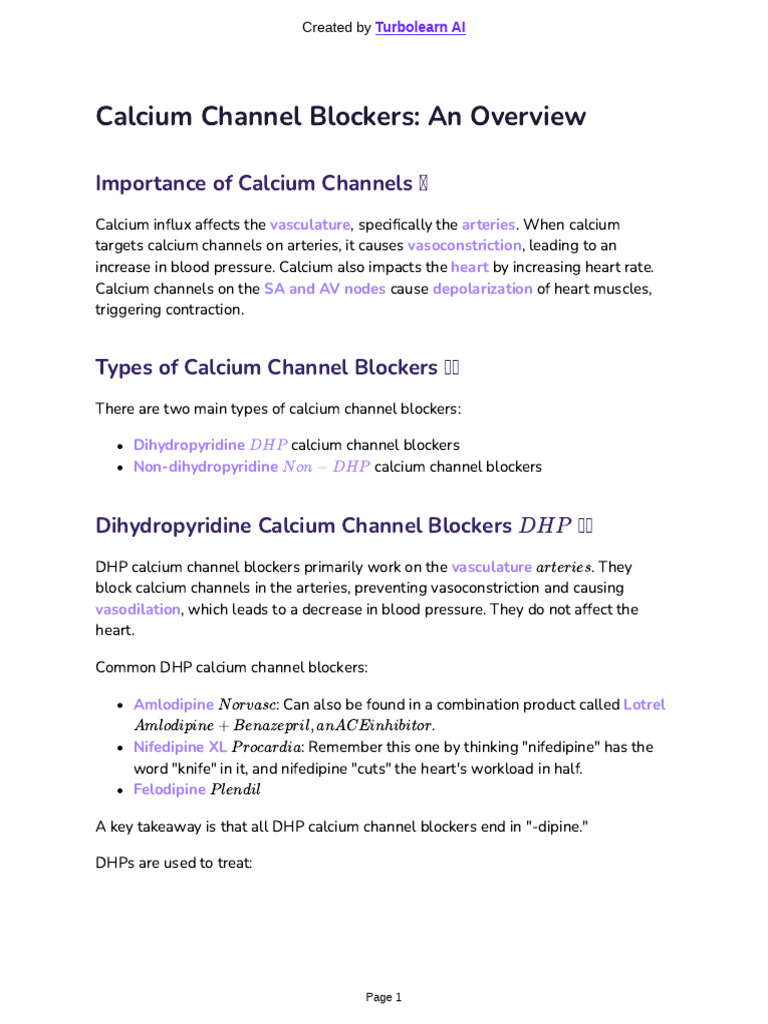 Types of Calcium Channel Blockers Explained | PDF | Cardiovascular ...