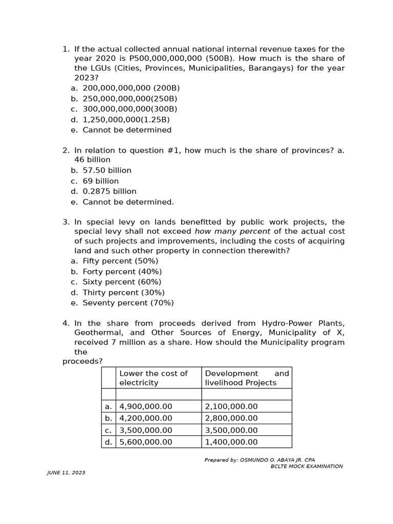 Basic Competency Local Treasury Examination Mock Examination - Finals2 ...
