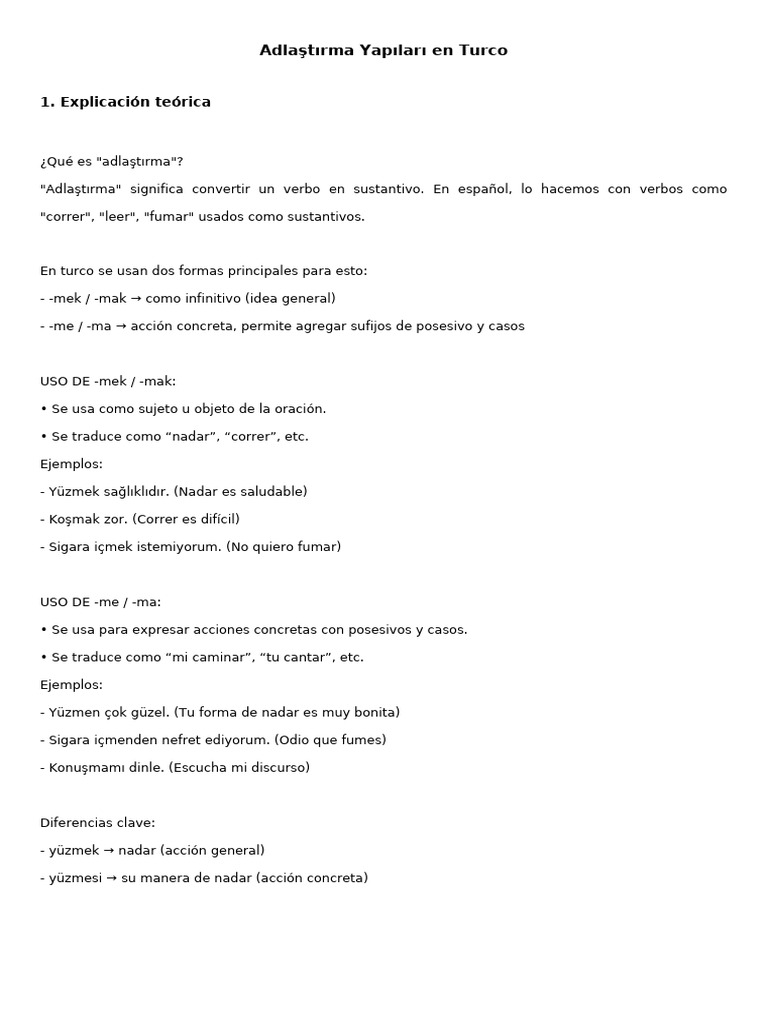 Adlastirma Turco Explicacion Ejercicios Completo Laura | PDF