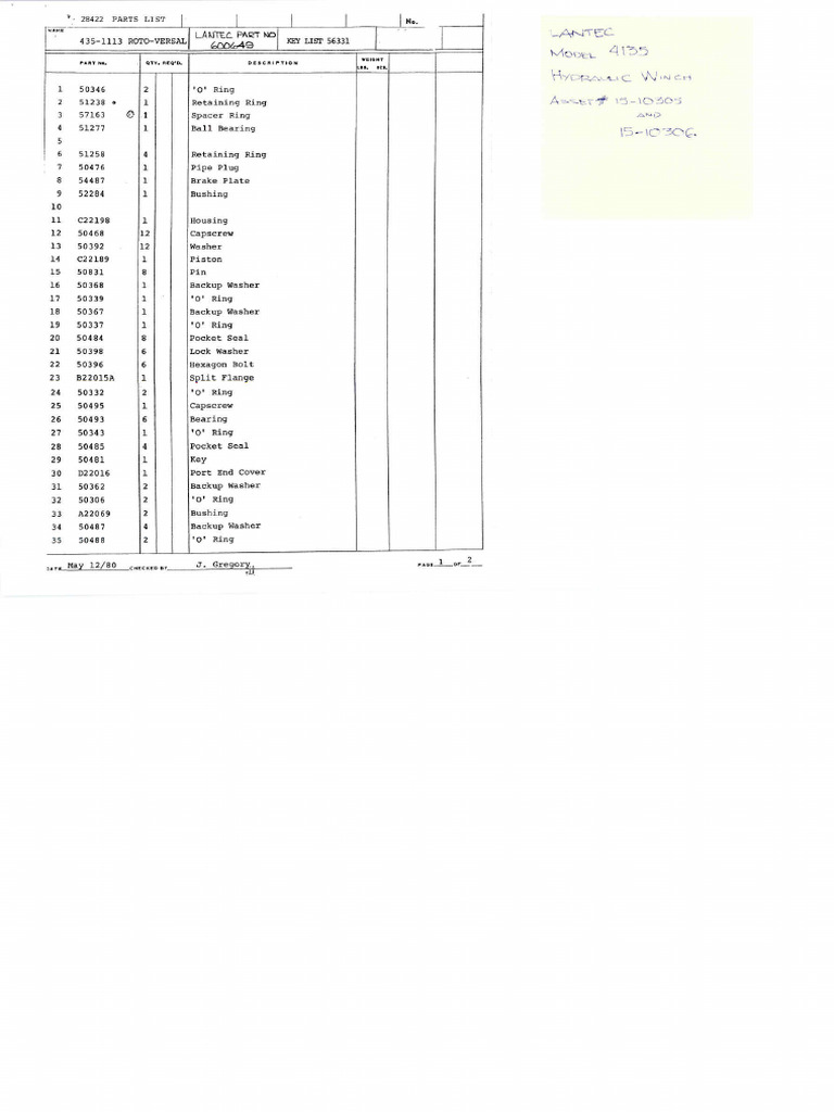 Lantec 4135-Parts List | PDF