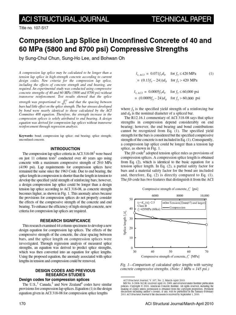Chun, Lee, Oh - 2011 - Compression Splices in Confined Concrete of 40 ...