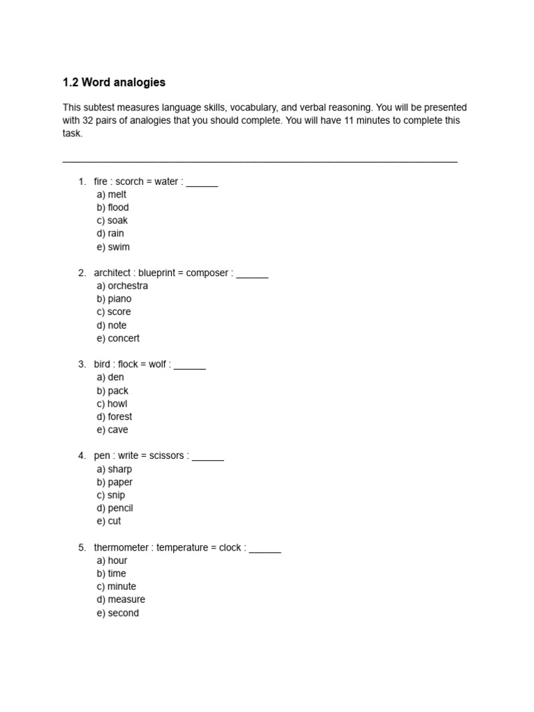 Word Analogies Practice Test | PDF
