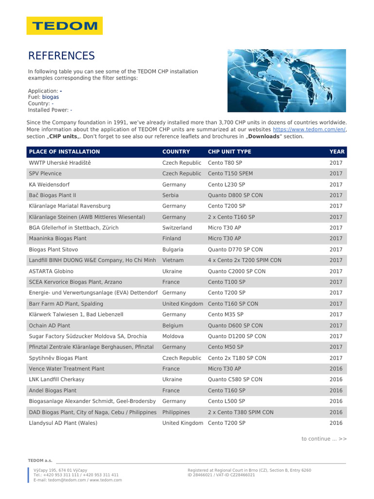 TEDOM References Biogas | PDF | Cogeneration | Companies