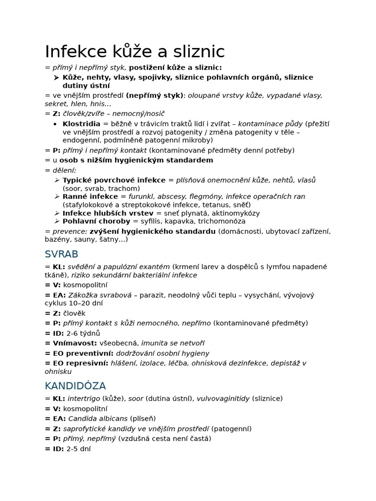 Nákazy Kůže A Sliznice | PDF
