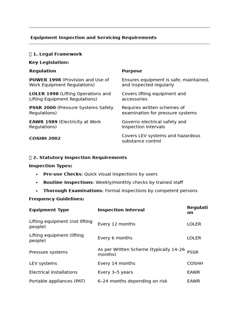 Equipment Inspection and Servicing Requirements | PDF | Safety