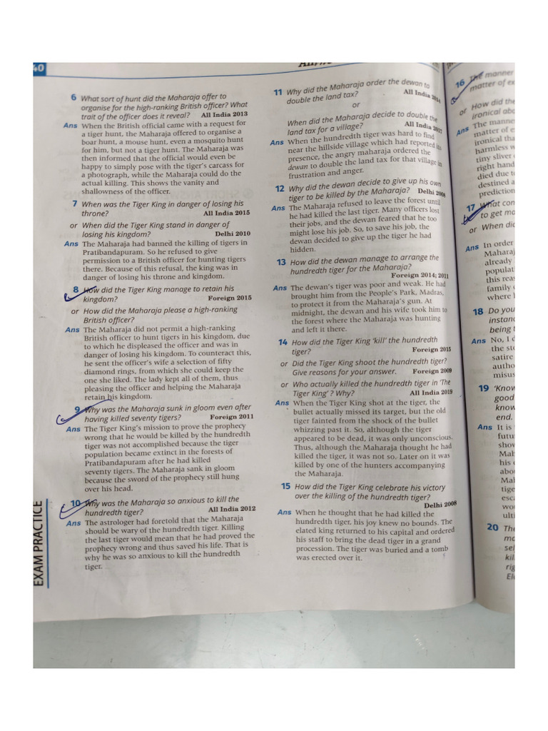 The Tiger King (Ques Ans) | PDF