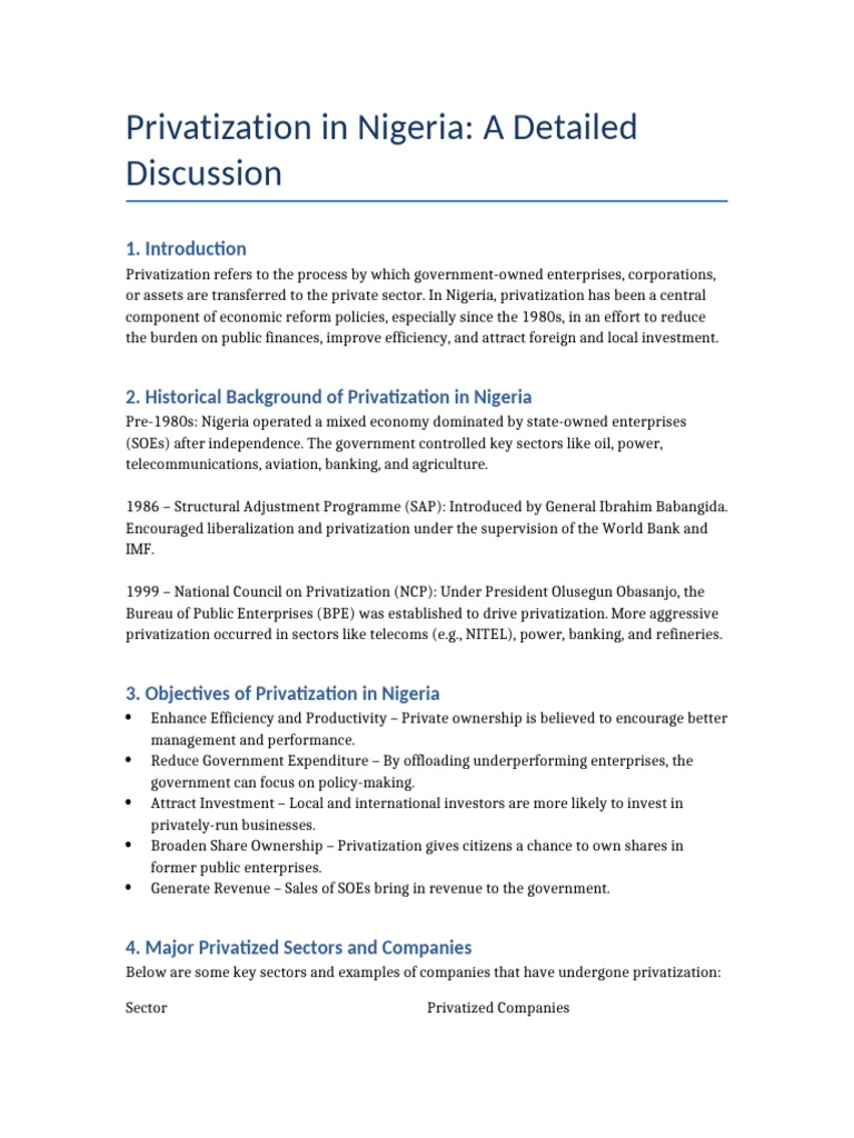 Privatization in Nigeria | PDF | Privatization | State Owned Enterprise
