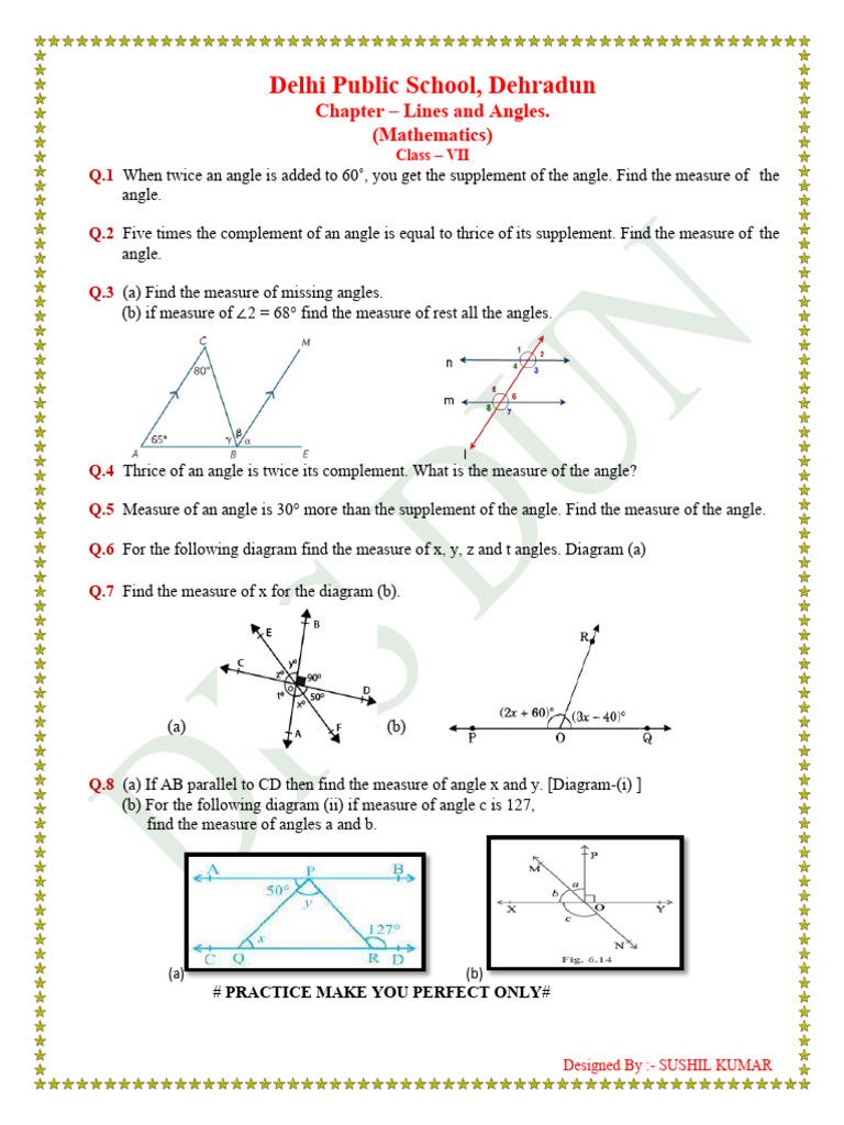Assignment Class7 Ch05 Lines and Angles DPS | PDF