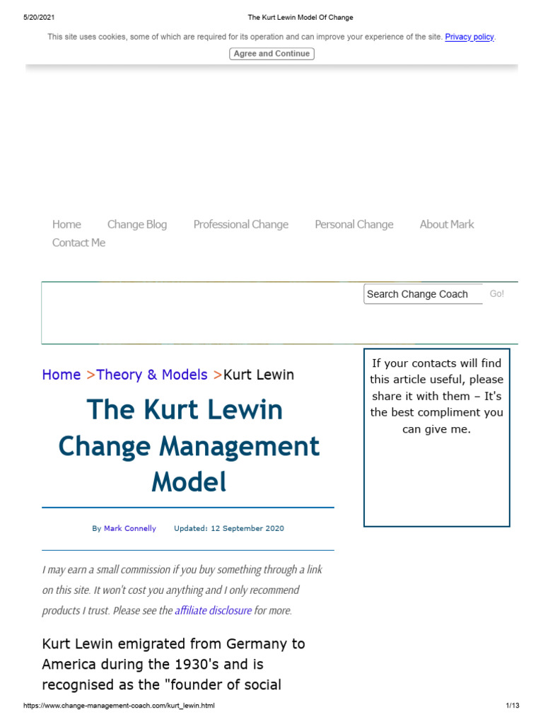 Lewin's Change Model Explained | PDF | Change Management | Thought