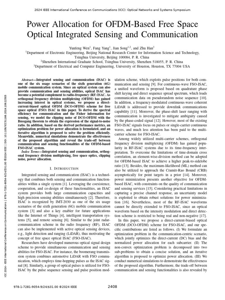 Power Allocation in DCO-OFDM for FSO-ISAC | PDF | Orthogonal Frequency ...