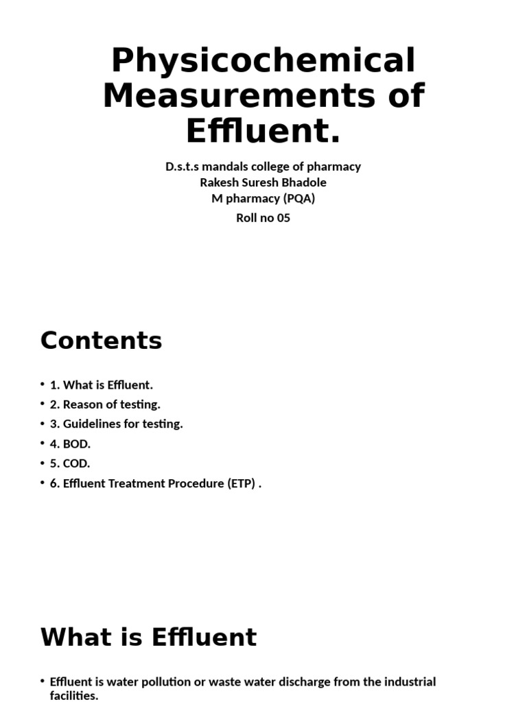 Physicochemical Measurements of Effluent | PDF | Sewage Treatment ...
