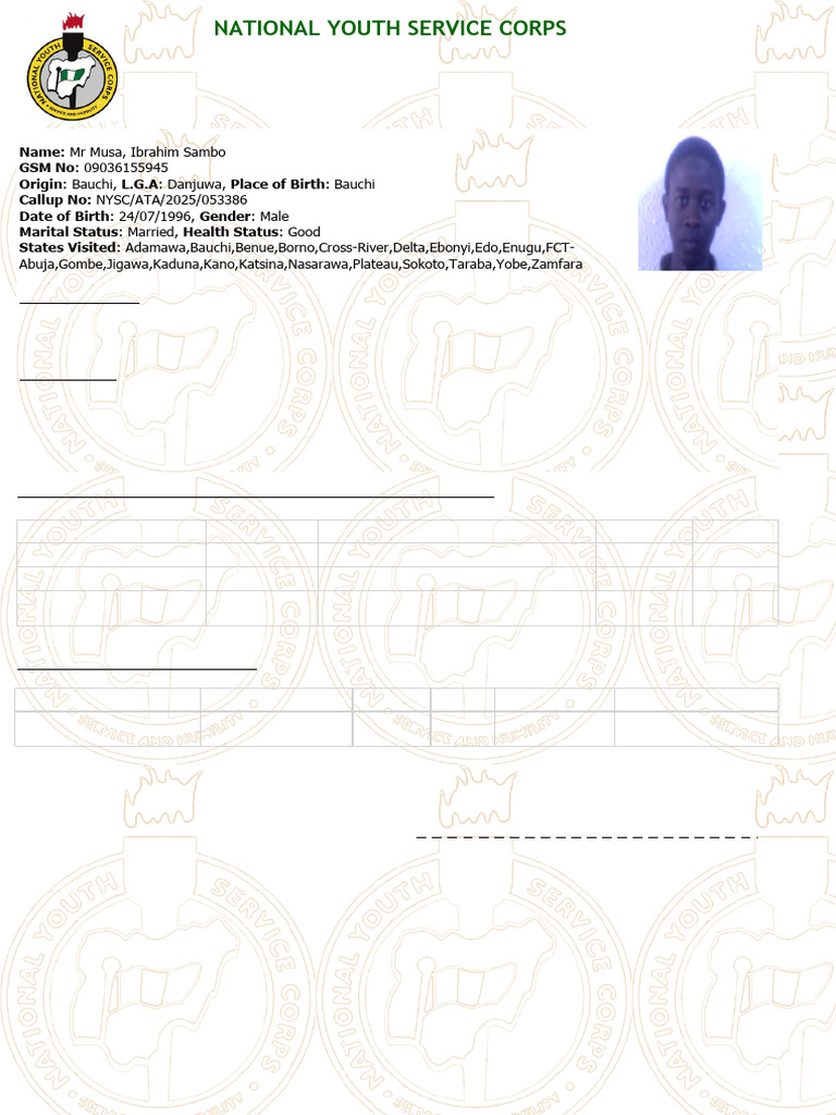 NYSC 2025 Personal Details: Ibrahim Musa | PDF